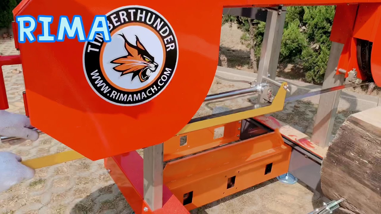 RIMA 36” portable sawmill with 27HP gasoline engine or 11KW motor - YouTube