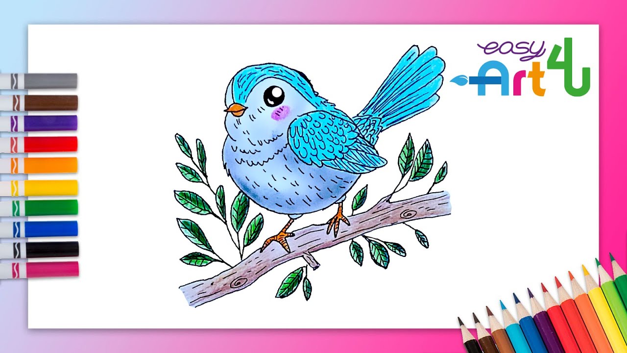 How to draw a BLUE BIRD - Easy drawing ideas Step by step - YouTube