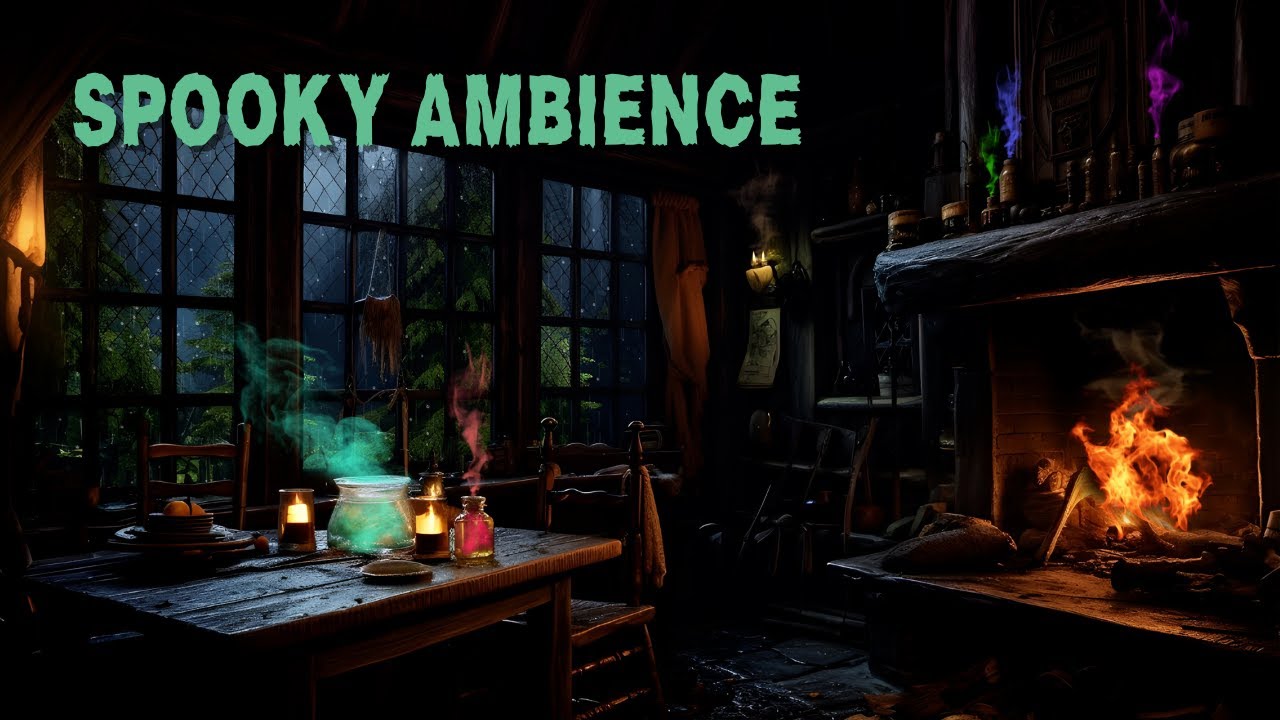Cozy Witch Halloween Ambience, Spooky Sounds and Fireplace Crackle ...