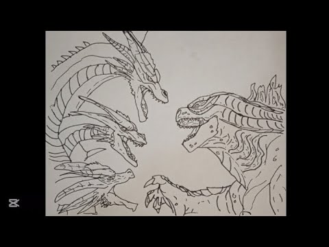 How to draw Godzilla vs King Ghidorah | step by step | Godzilla king of ...