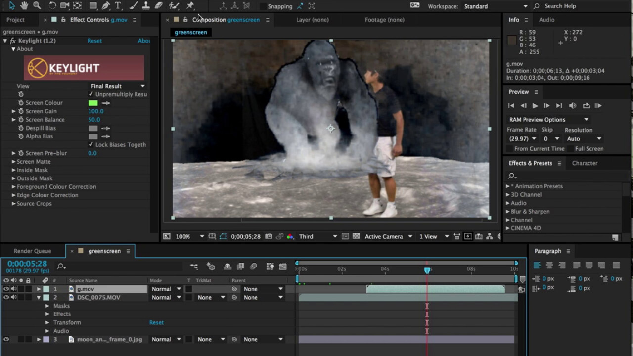 After Effects: Greenscreen & mask. - YouTube