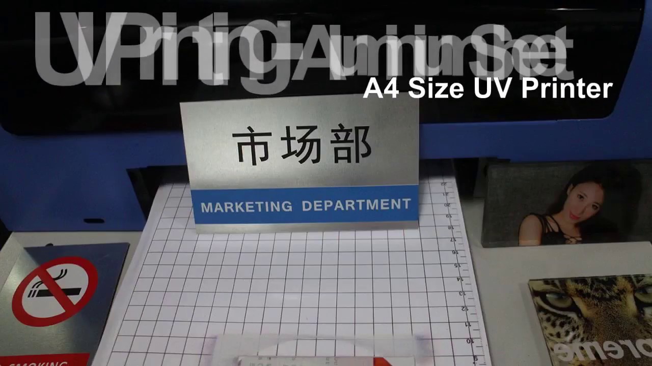 aluminium sign plate printing with A4 uv led printer - YouTube