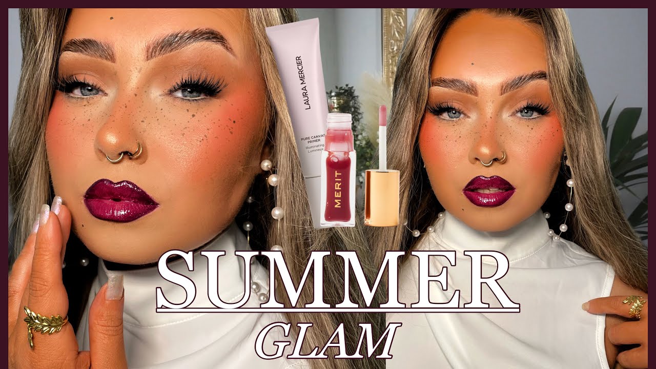 GLOSSY SKIN + LIPS | Bold Summer Makeup Tutorial 🍇 - YouTube