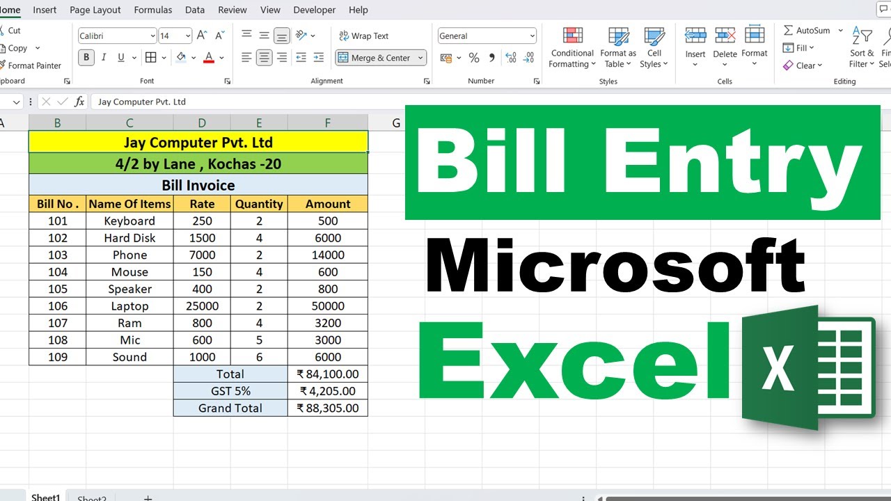 How to do Bill Entry Microsoft Excel | Bill Entry in Excel Format ...