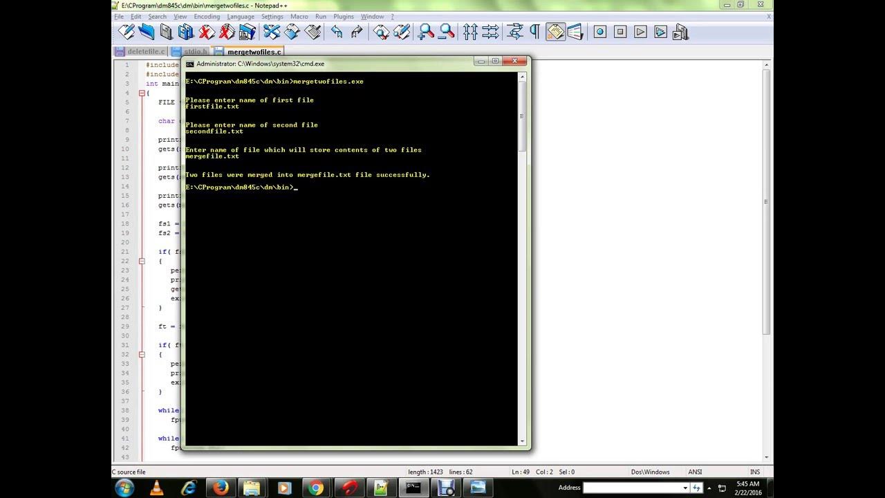 TAMIL C PROGRAM TO MERGE TWO FILES DEMO - YouTube