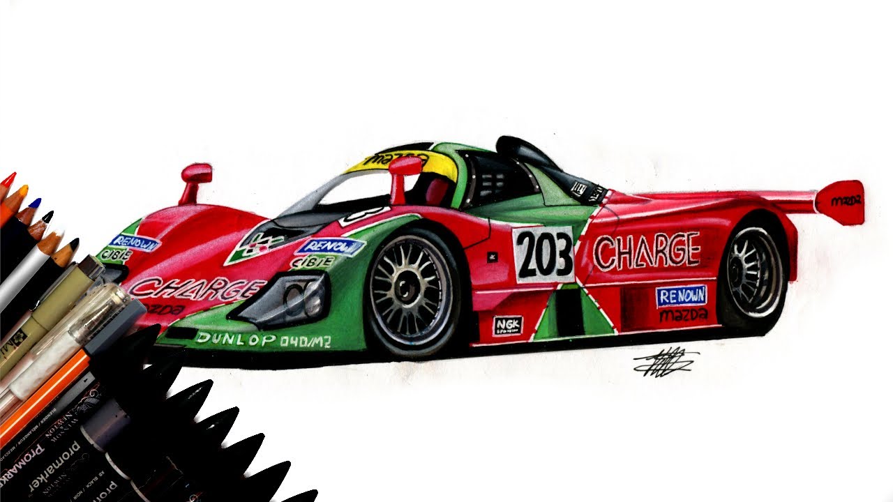 Realistic Car Drawing - Mazda 767b Race Car - Time Lapse - Drawing ...
