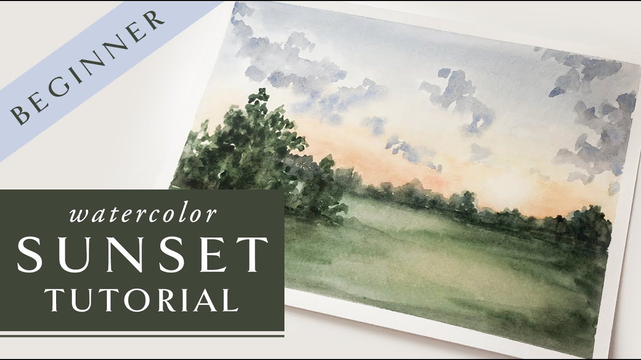 Easy Watercolor Sunset Landscape Tutorial for Beginners - YouTube