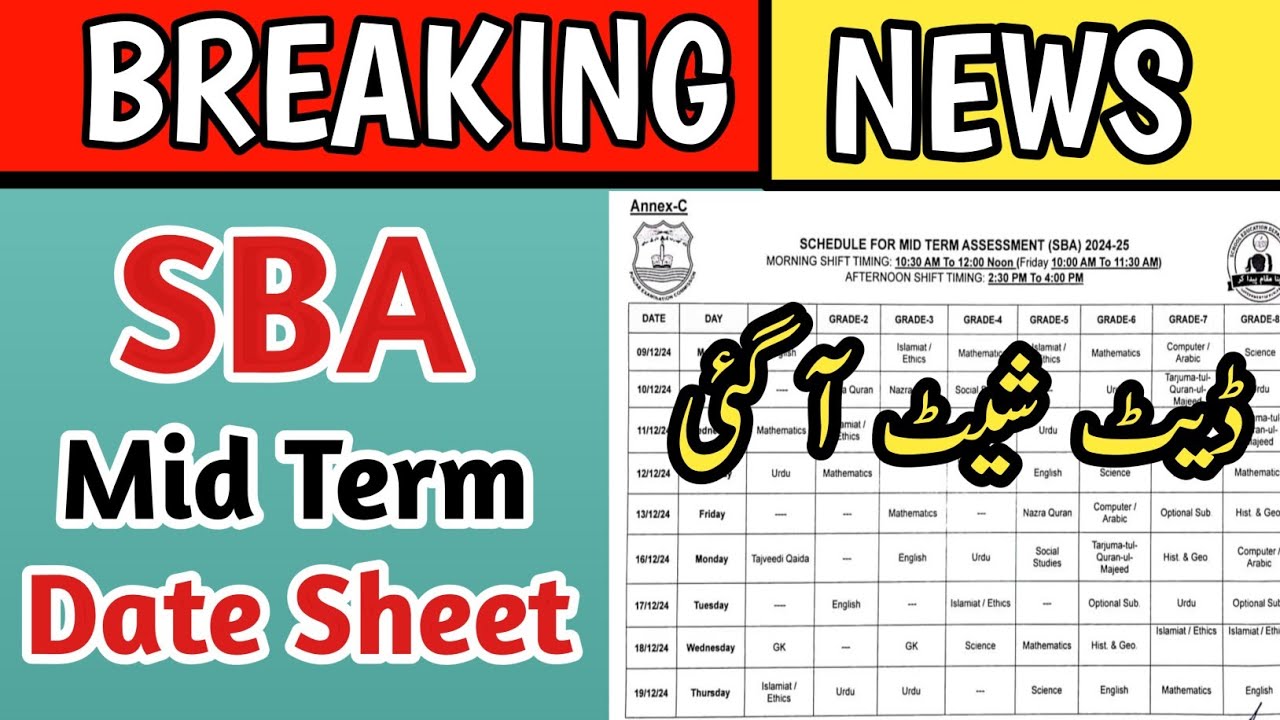 PEC Exam 2nd Term Date Sheet 2025-26 | School Based Assessment 2nd term ...