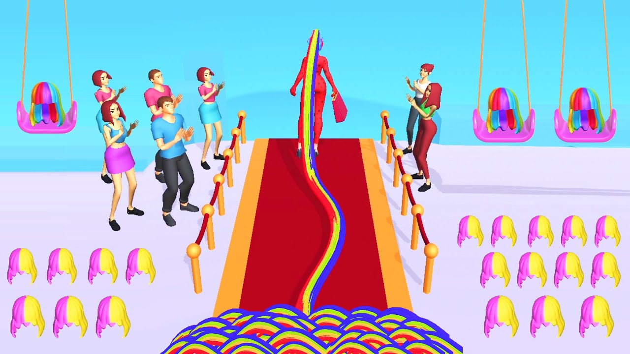 HAIR CHALLENGE game SKY HAIR RUNNER 🌈👩🏻‍🦰💜 Gameplay All Levels ...