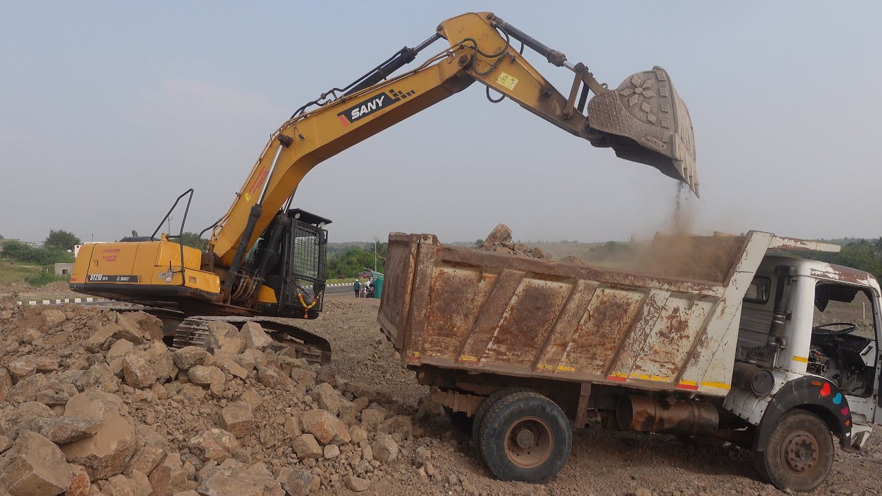 SANY excavator loading tipper | - YouTube