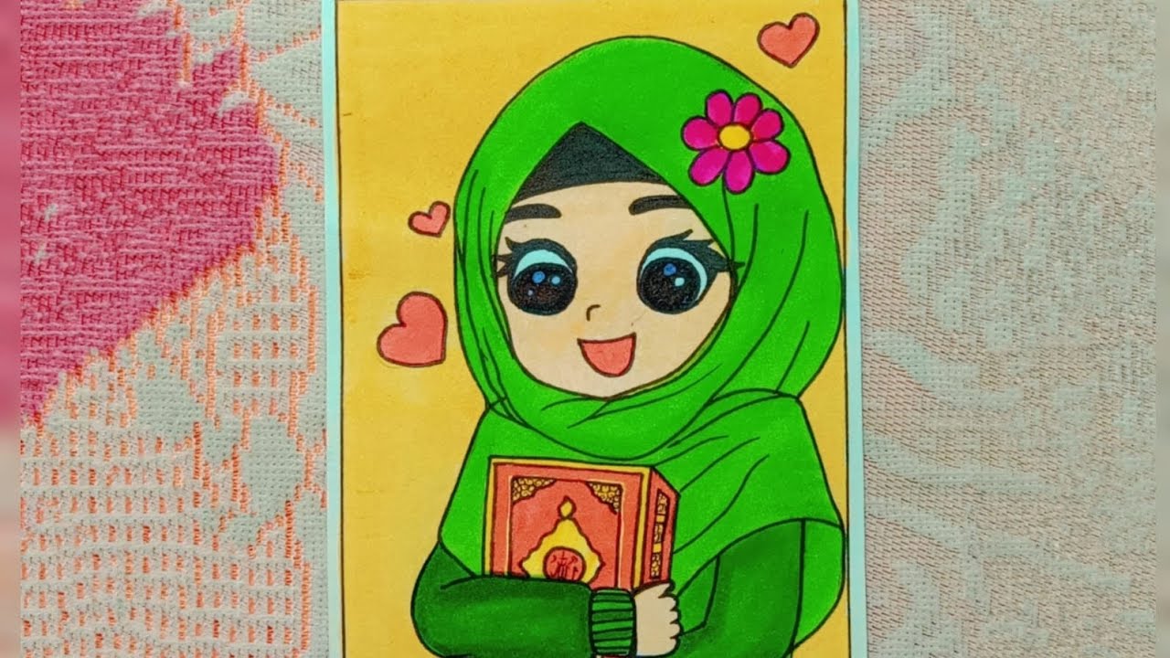 Muslim girl drawing with Hijab/Aesthetic Muslim girl drawing/Beautiful ...