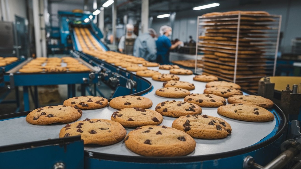 How Chocolate Chip Cookies Are Made in a Factory | Cookie Factory ...