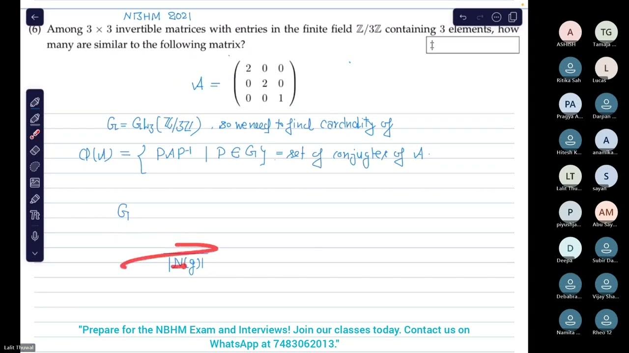 NBHM 2021 | Question 6 Solution – Matrix Similarity in Finite Fields - YouTube