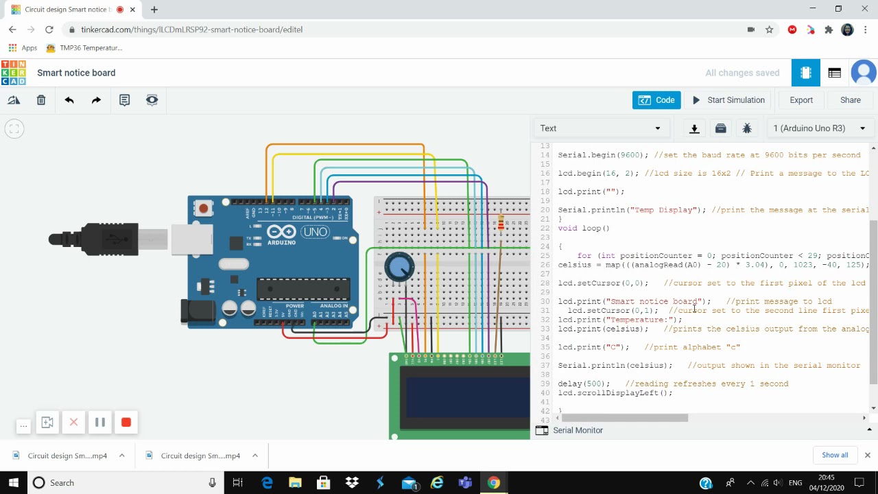Circuit design Smart notice board Tinkercad 2 ANEEKSHA JAIN - YouTube