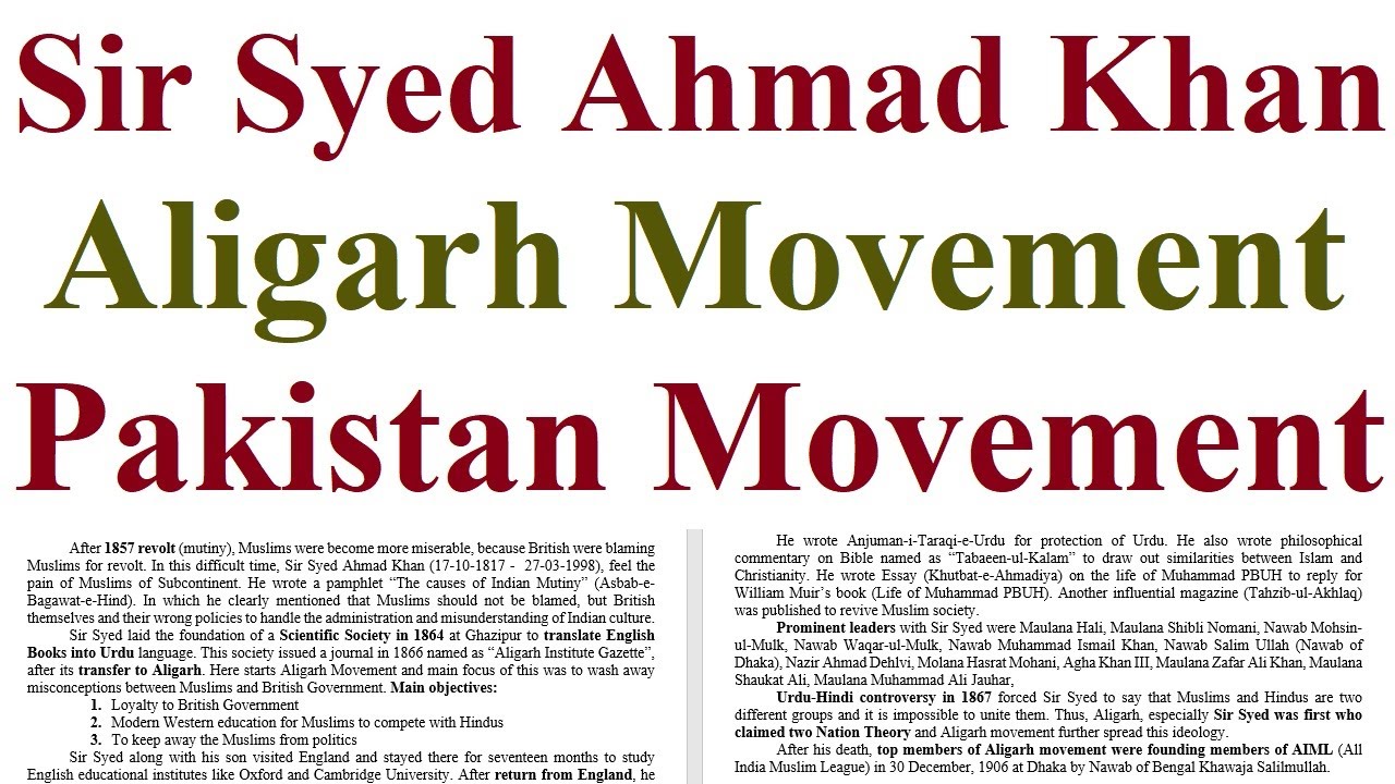 Sir Syed Ahmad Khan - Aligarh Movement - Pakistan Movement - CSS ...
