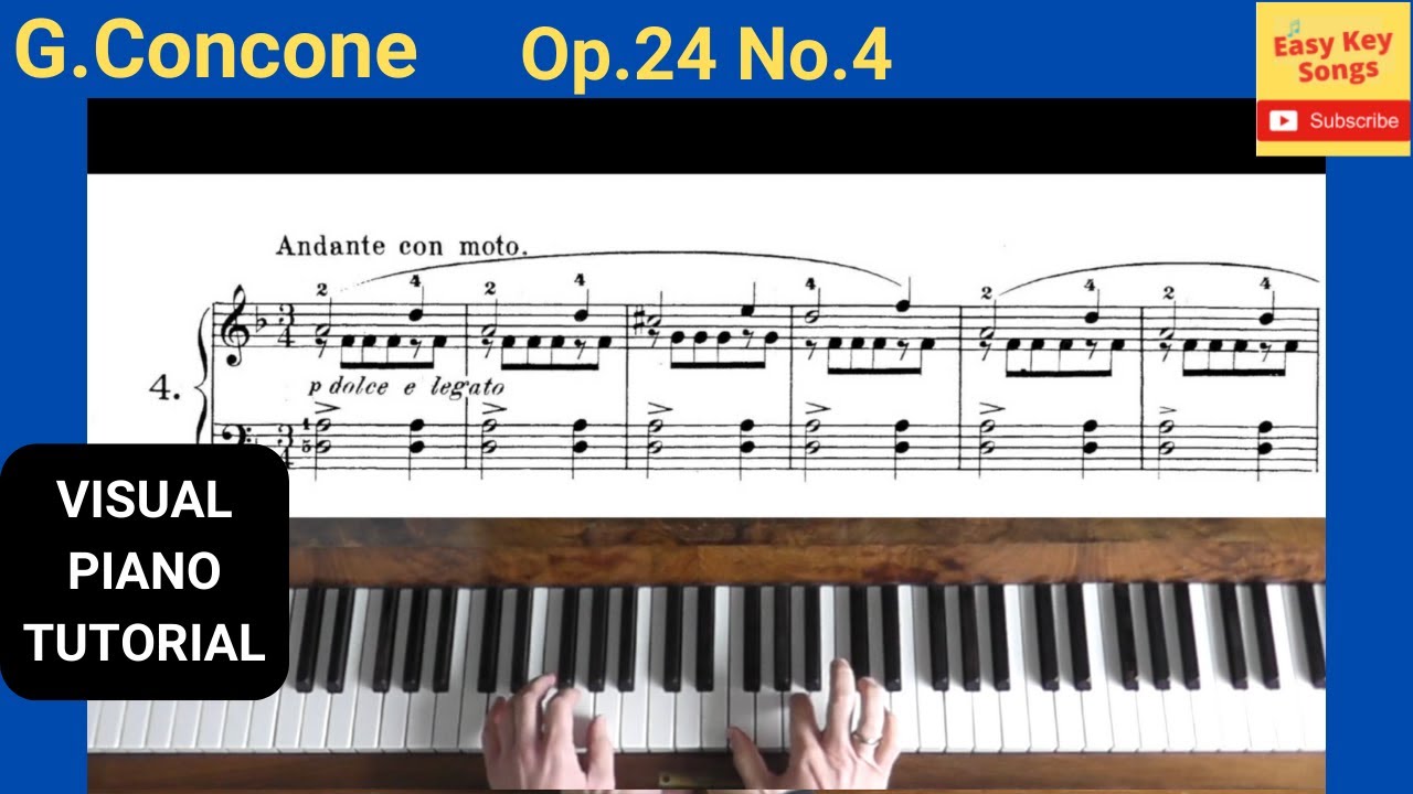 G.Concone Etude No.4 Op.24 from 25 Melodic Studies. Easy and Progressive. Piano Tutorial - YouTube