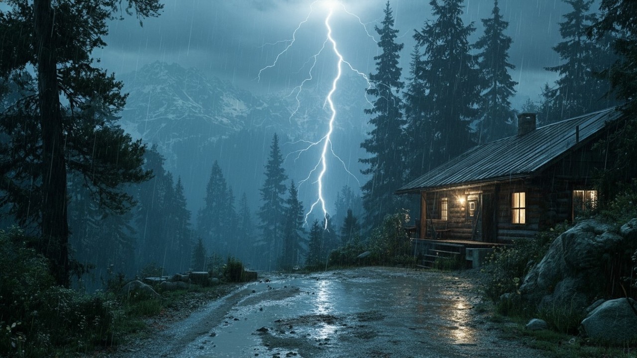 Rainy Night at a Cozy Cabin | Thunderstorm Sleep Sounds - YouTube