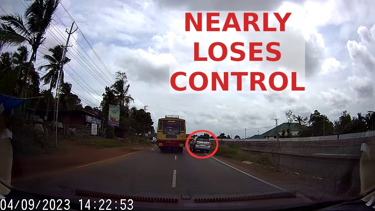 Bus runs car nearly out of road. - YouTube