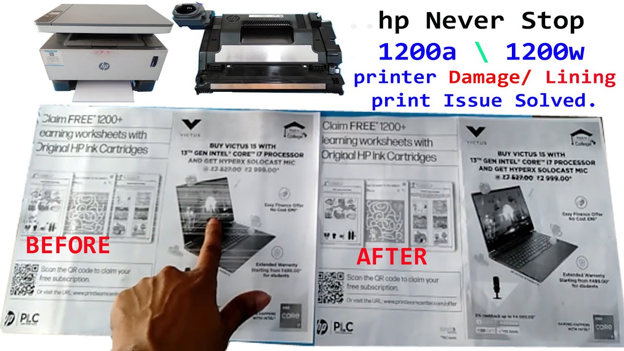 hp never stop 1200w printer print lining (stain) or damage print issue ...