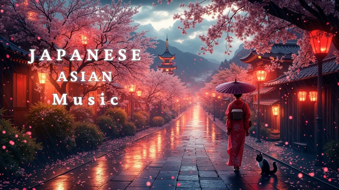 Asian Relaxing Music Zen Street Cherry Blossoms Woman in Kimono ...
