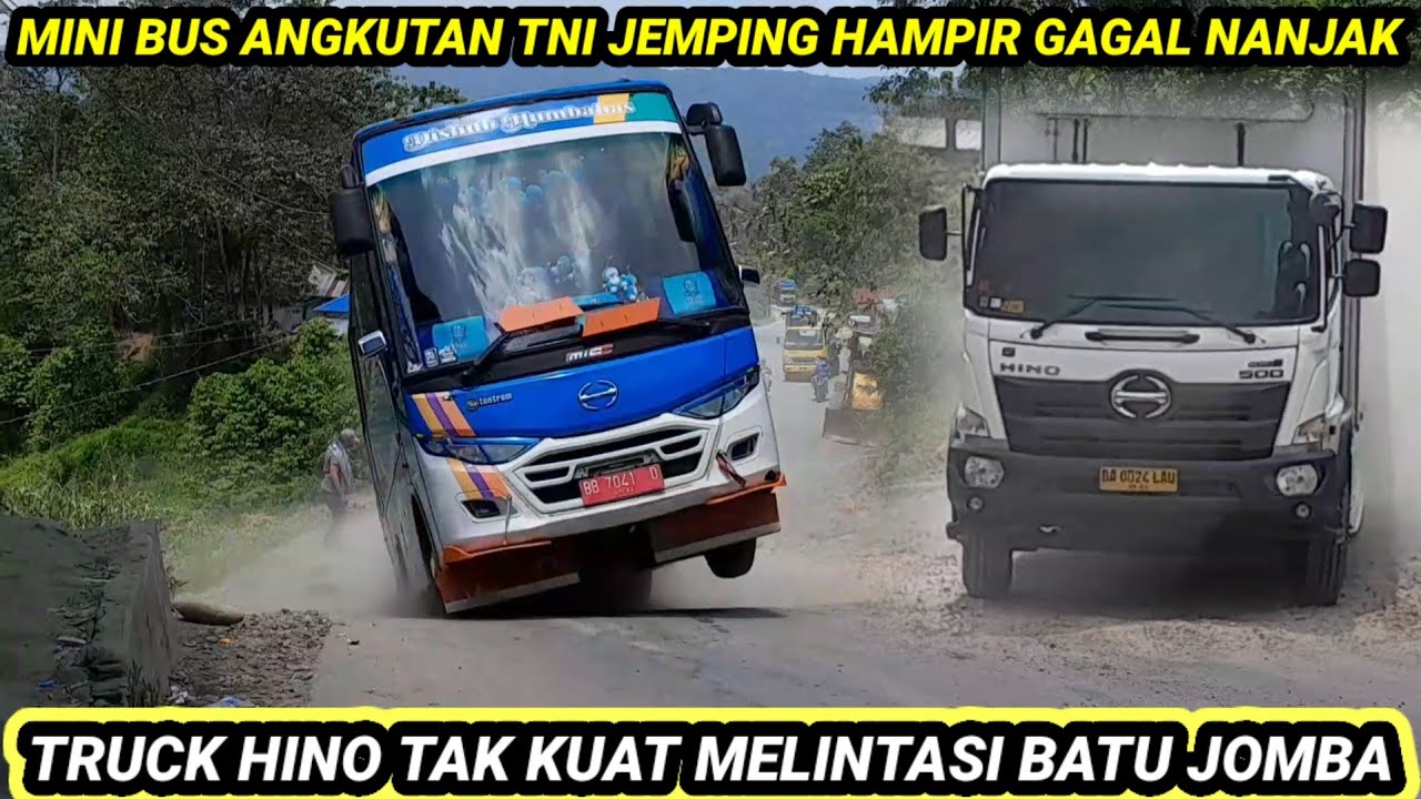 MINI BUS ANGKUTAN TNI JEMPING // NYARIS GAGAL NANJAK // TRUCK HINO ...