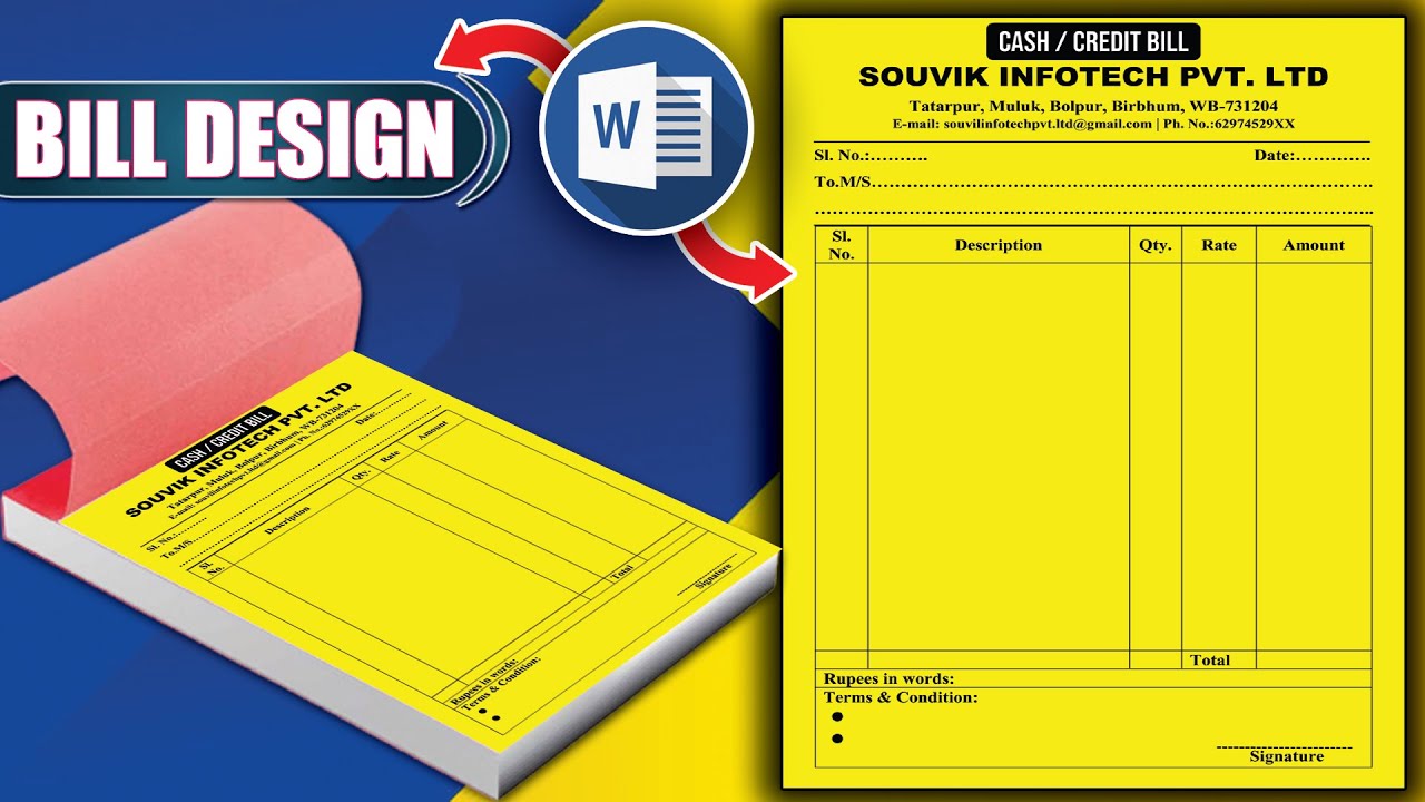How to make bill design in ms word step by step tutorial - YouTube