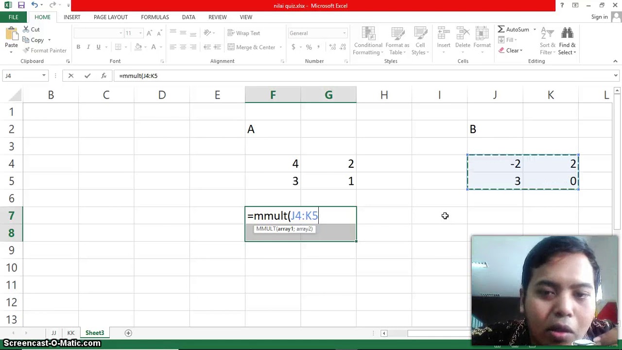 Perkalian Matriks Menggunakan Ms Excel - YouTube