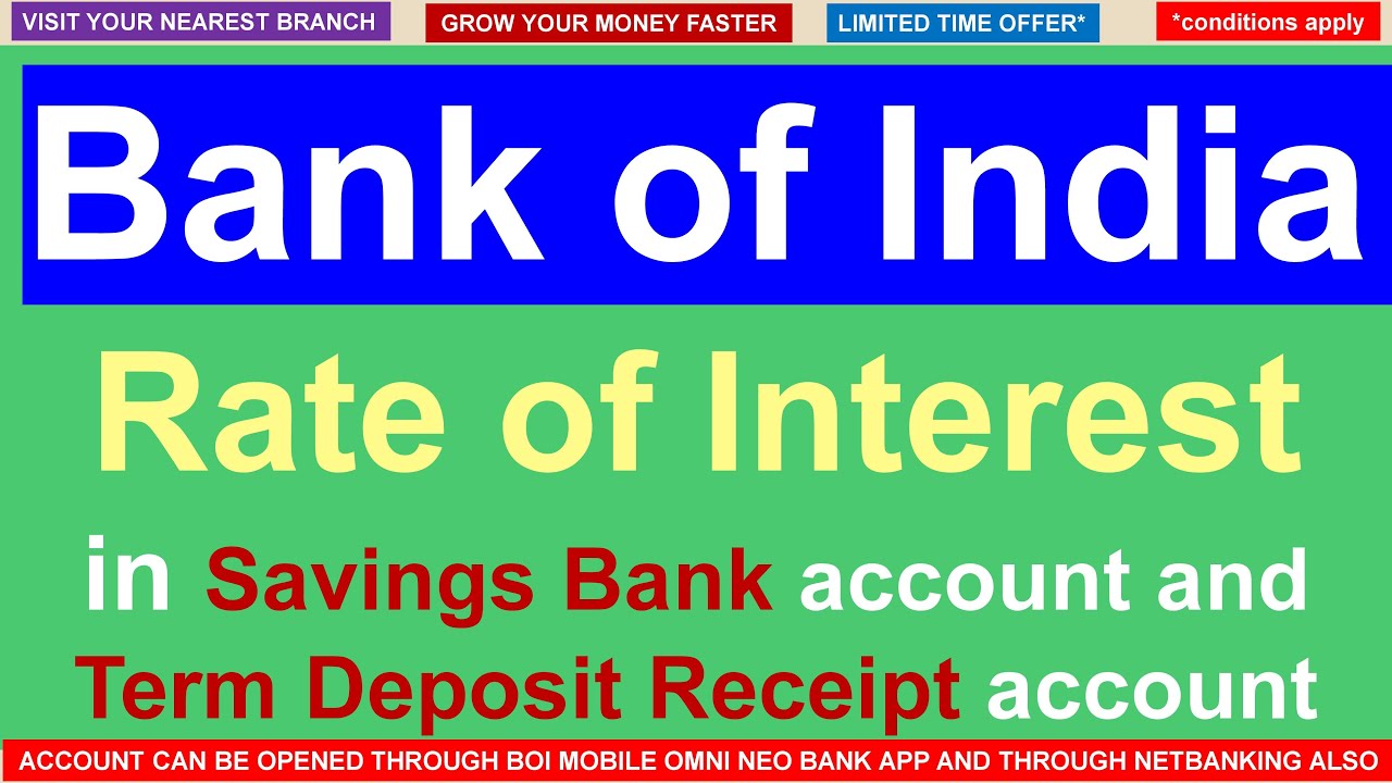 Rate of Interest in Bank of India Savings Bank Account Term Deposit Receipt Account 27 Sep 2024