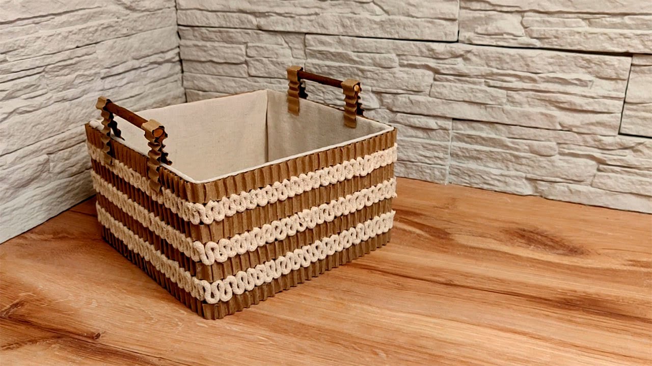 DIY organizer box made of cardboard and rope - YouTube