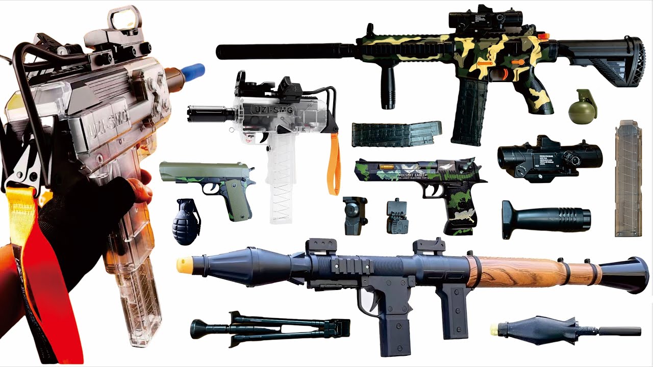 Collect toy gun assembly, Uzi submachine gun, M416 assault rifle ...
