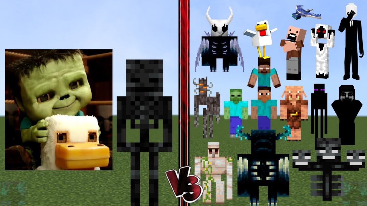 MINECRAFT MOB BATTLE CHICKEN JOCKEY + WITHER SKELETON vs ALL MOBS ...