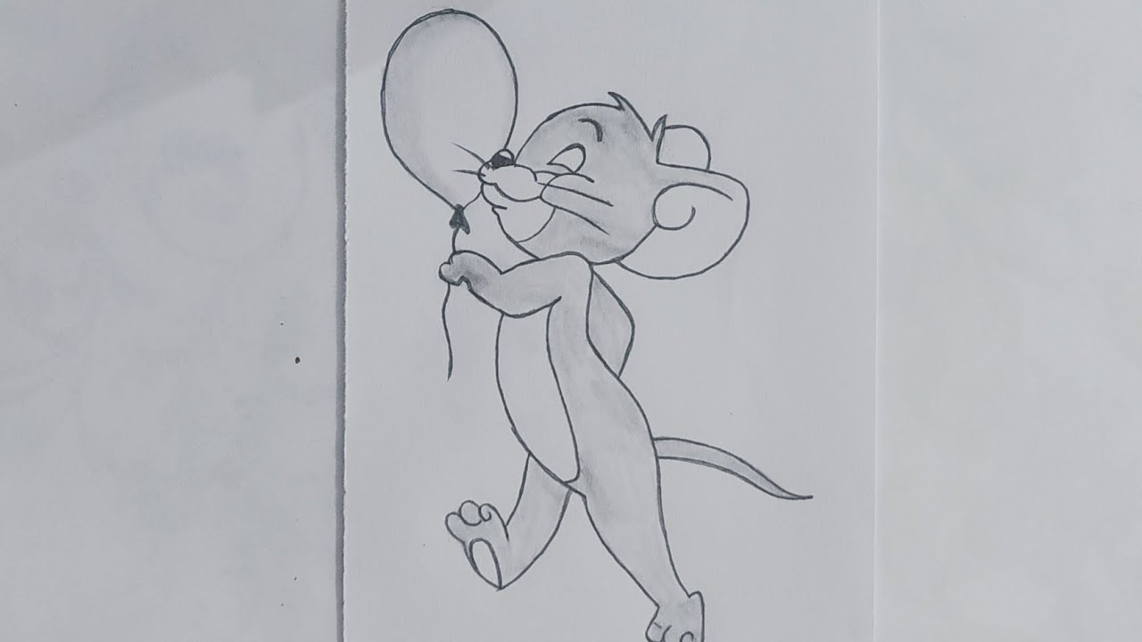 How to draw Jerry walking with balloon | Pencil sketch step by step ...