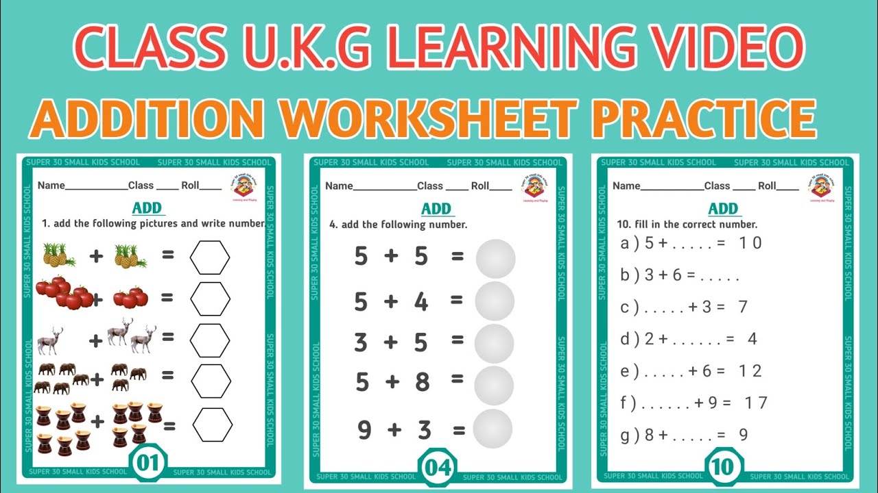 Addition worksheet practice Video 10 pages worksheet for kids Class ukg ...