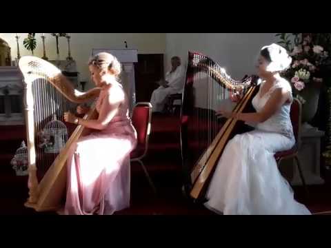 Bride plays harp at wedding. - YouTube