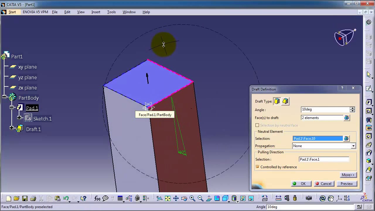 49 CATIA Beginner Tutorial Draft Angle - YouTube