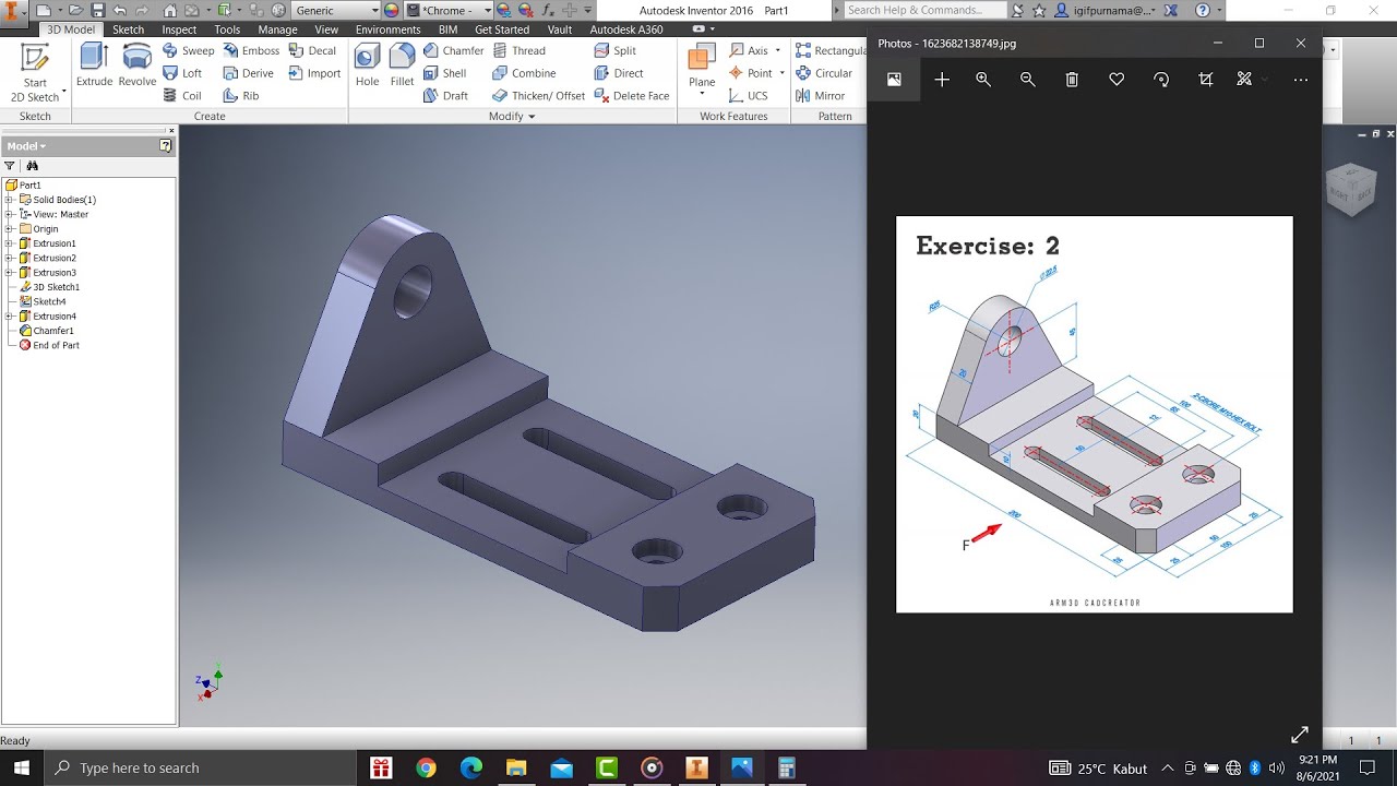 Autodesk inventor 3dimensi pemula # 14 teknik mesin - YouTube