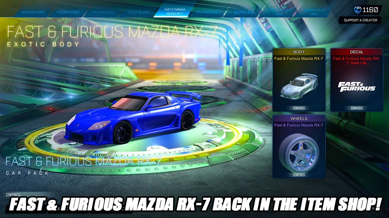 Fast & Furious Mazda RX 7 Back In The Rocket League Item Shop ...