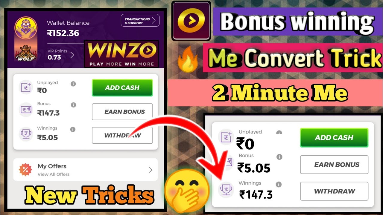 🔥 2023 Winzo gold Bonus cash Winning me Convert Trick " bonus cash use ...