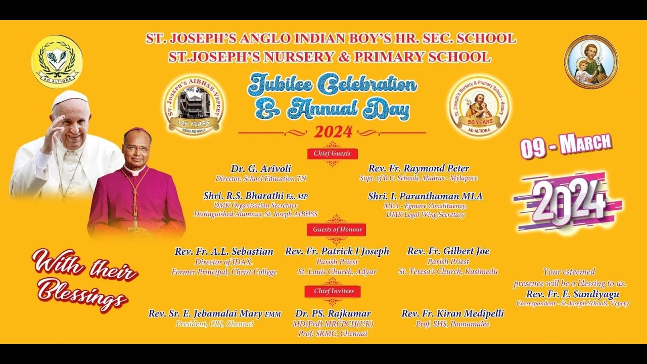 🔴🅻🅸🆅🅴 2024 Jubilee Celebration & Annual Day | Vepery St. Joseph Anglo ...