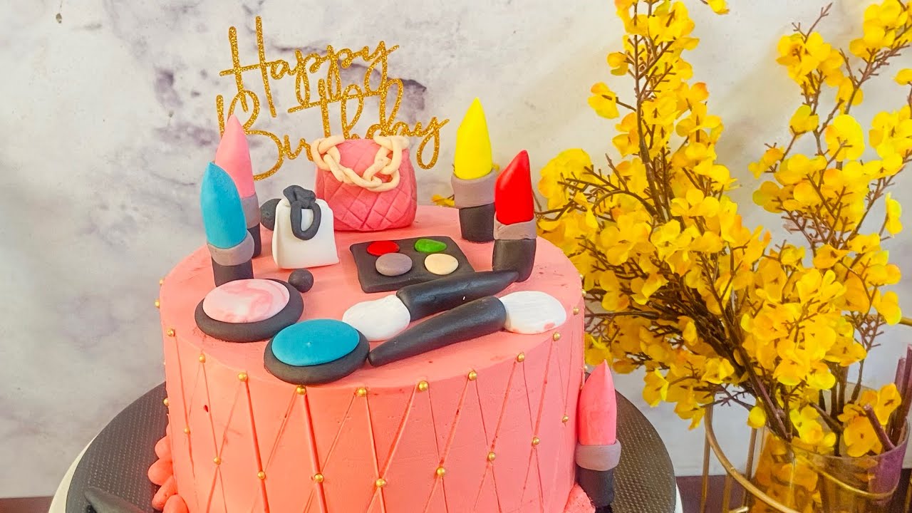 Makeup theme cake - YouTube
