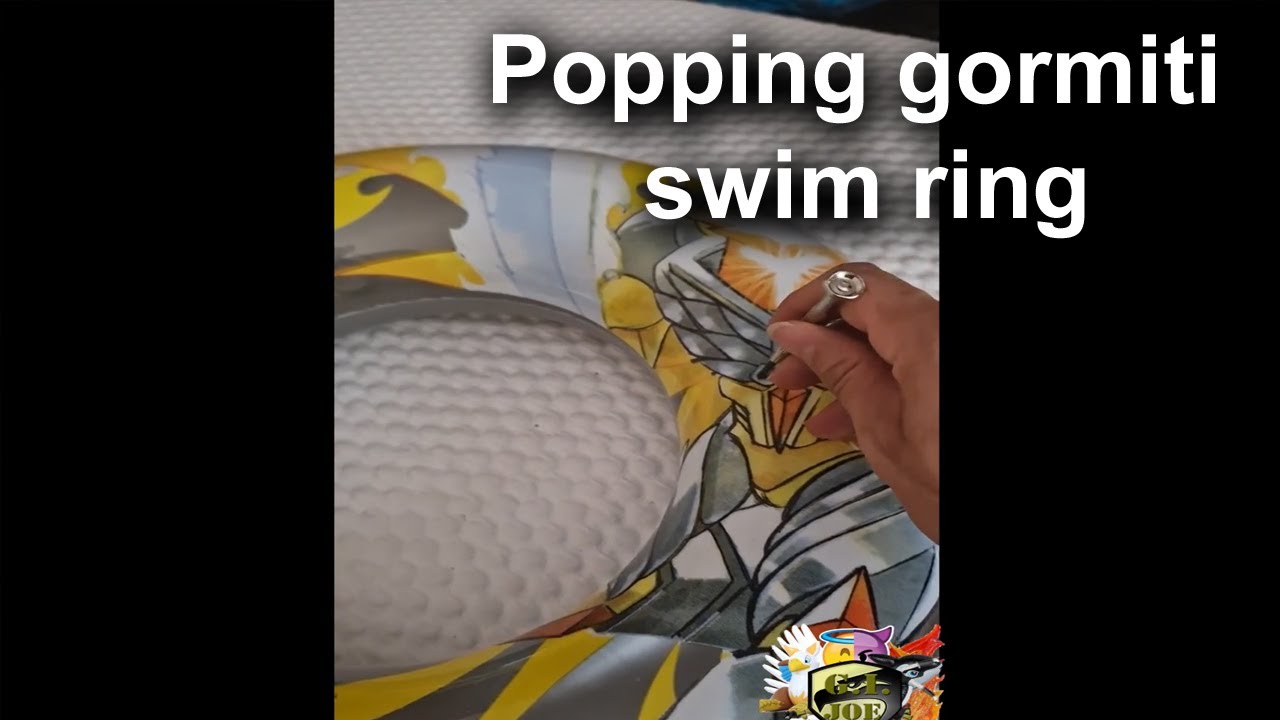 Pop inflatable - Popping a yellow gormiti comic swim ring - YouTube