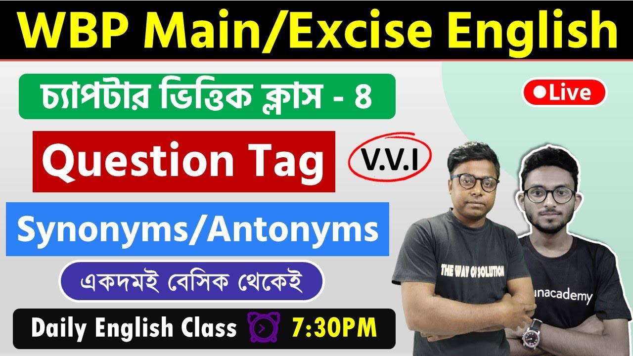 WBP Main/Excise Main English Class - 4 | Question Tag | Synonyms ...