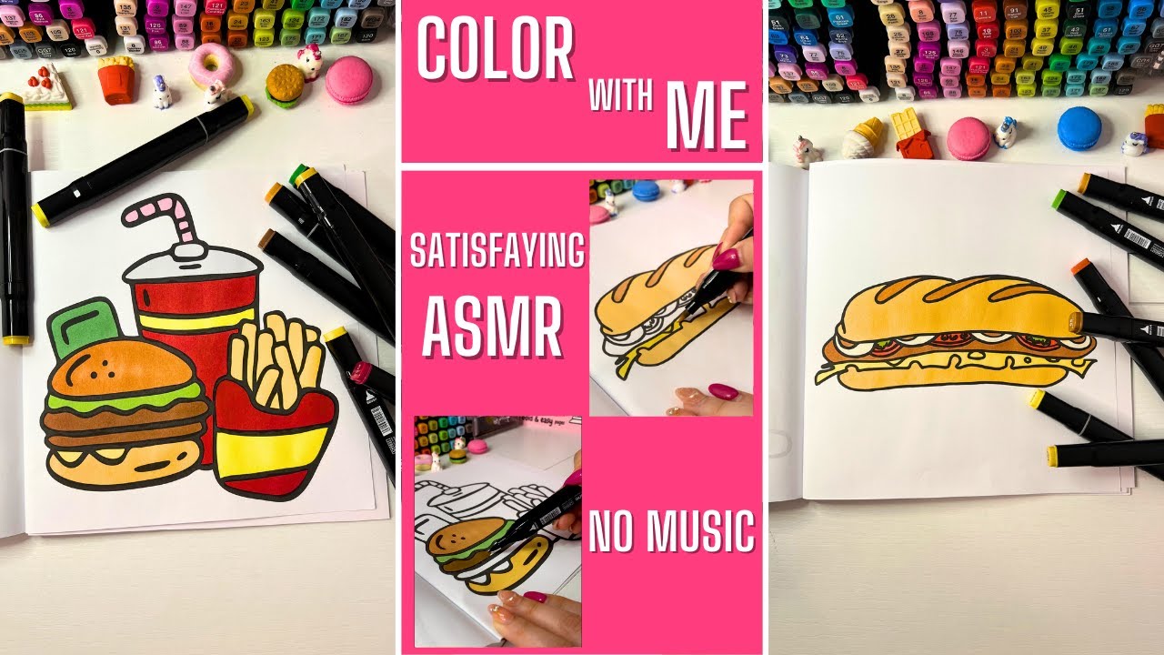 COLORING BURGER-FRIES & SANDWICH | Satisfying and Relaxing | Marker Art ...