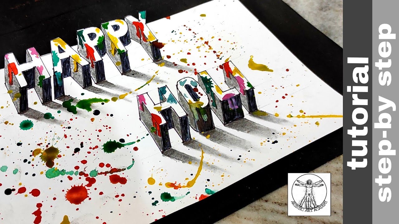 Happy Holi 3D Drawing/ Holi festival drawing/3D drawing tutorial. - YouTube