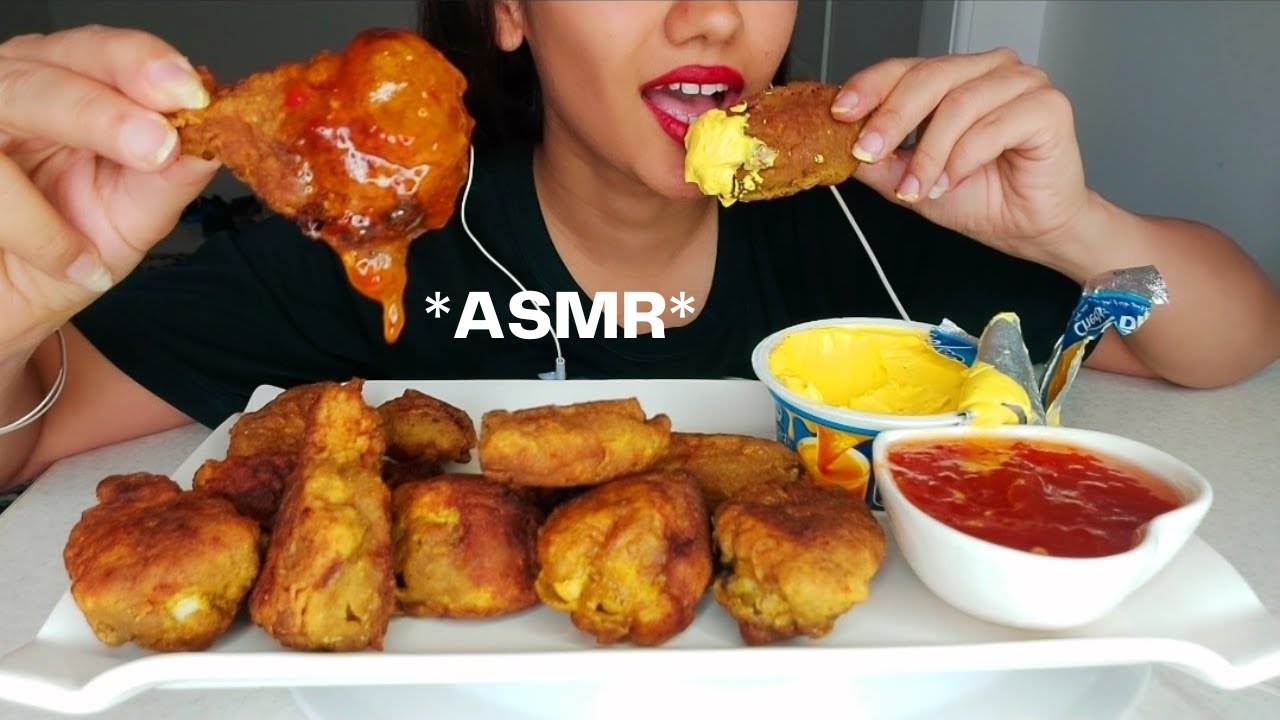 | ASMR MUKBANG | Fried chicken ( wings ) with cheddar dip & SABA ASMR ...