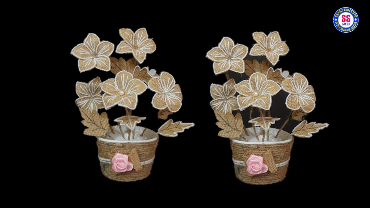 Amazing Burlap Jute Flowers show piece /Jute crafts /Burlap jute ...