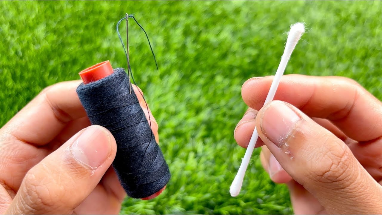 Easy trick to thread a needle using a cotton bud - YouTube