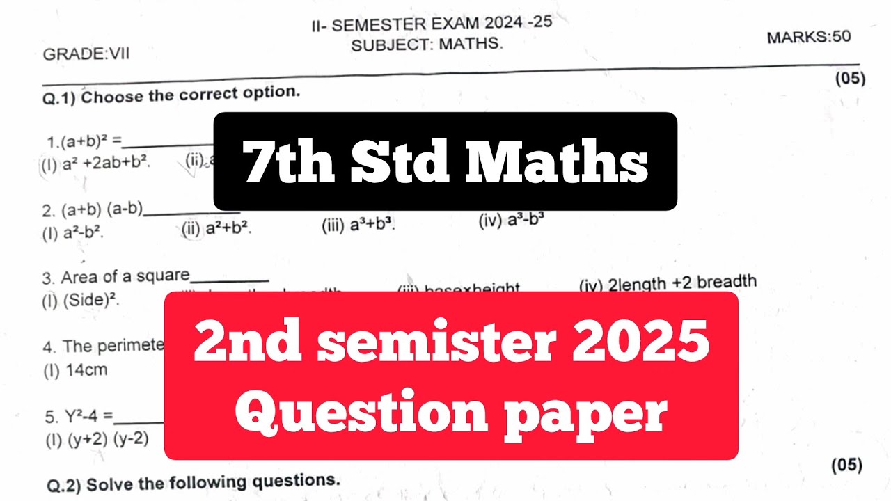 2025 7th Std Maths 2nd Semister Question Paper - YouTube