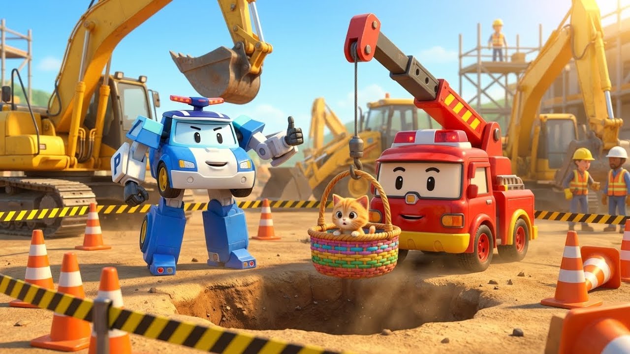 Robocar Poli Rescue Team: Construction Site Safety & Cat Rescue! 🚧🐱 ...