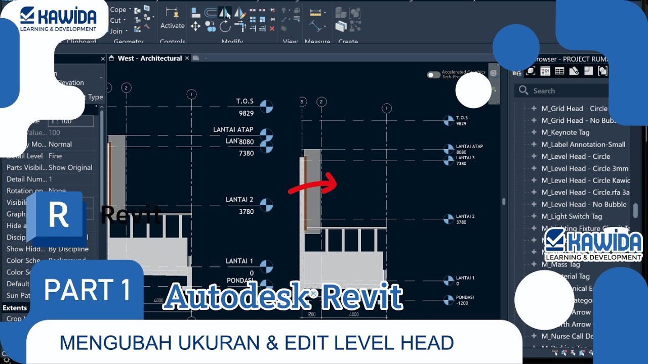1.1.30 Mengubah Ukuran dan Mengedit Level Head di Revit - Rumah 2 ...